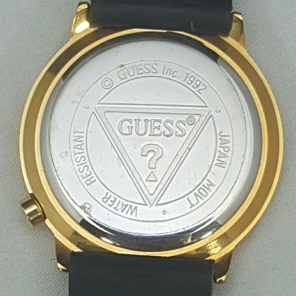 Vintage | Accessories | Vintage 992 Guess Watch Gold Black Leather Band ...